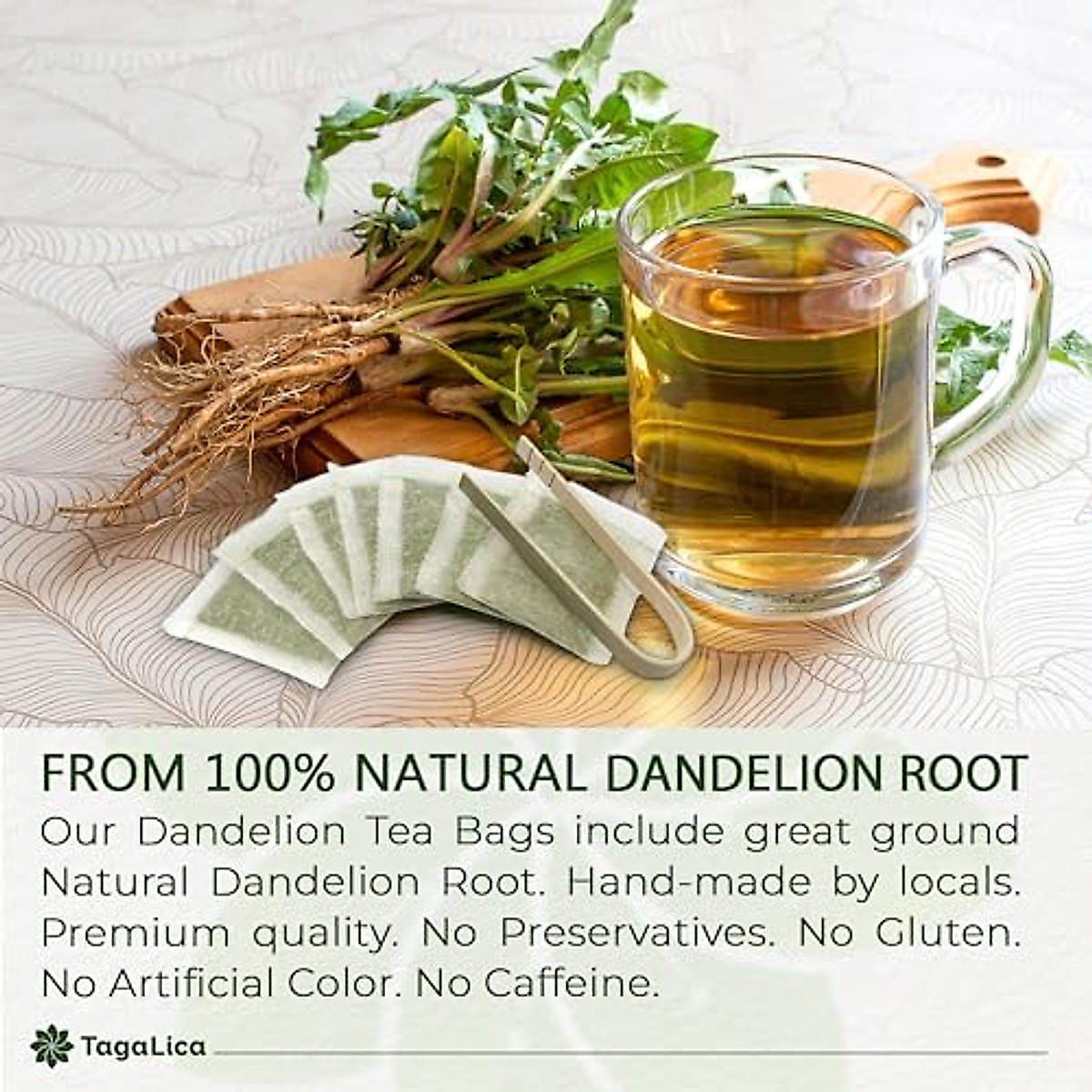 Premium 135 Dandelion Root Tea Bags, 100% Natural & Pure from Dandelion Root, Eco-Conscious Tea Bags, Dandelion Tea, Dandelion Root Herbal Tea. Dandelion Root Tea. No Sugar, No Caffeine, No Gluten, Vegan