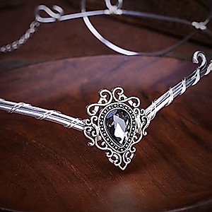 CoTeeZa Fairy Handmade Crown Medieval Circlet Headband Silver V-shaped Princess Headpiece for Women Cosplay Renaissance Tiara Viking Hair Accessory for Wedding Carnival Birthday