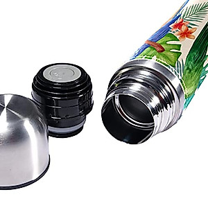 sdfsdfsd 17 oz Vacuum Insulated Stainless Steel Water Bottle Sports Coffee Travel Mug Flask Genuine Leather Wrapped BPA Free, Tropical Leaves Birds