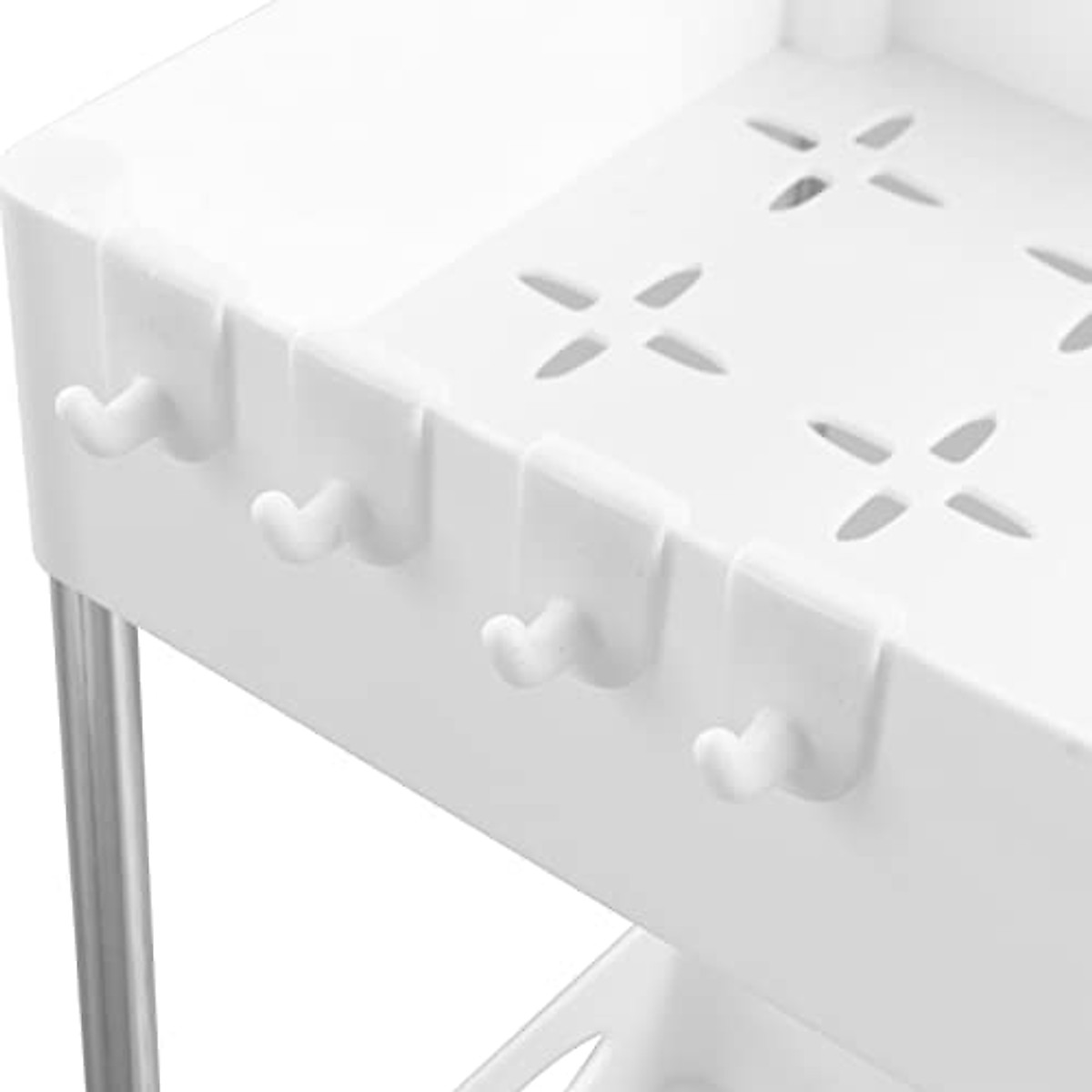 Bonwuno Under Sink Organizer Large Capacity, 2 Tier Slide Out Cabinet Basket Organizer, Cabinet Storage Shelves with Hooks,for Bathroom Kitchen Laundry (White)