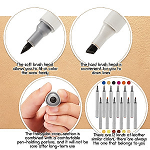 Teling 12 Packs Leather Dye Marker Pens Shoe Marker Leather Dual Tip Leather Touch up Pen for Repair Shoe Leather, 12 Colors