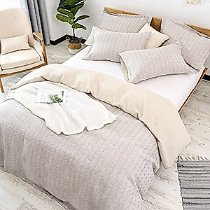Merryfeel Linen Duvet Cover Set King,100% French Linen Yarn Dyed Check Duvet Cover Set, Luxurious Bedding for All Season - Queen - Yarn Dyed Check