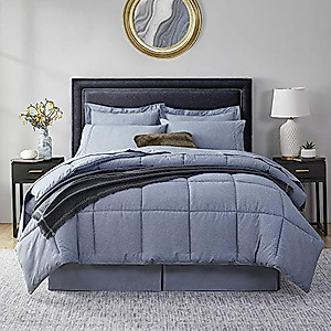 UMCHORD Queen Comforter Set, Blue 8 Pieces Bed in a Bag, Cationic Dyeing Bedding Sets, Lightweight All Season Down Alternative Bed Comforter Set (88"x88")