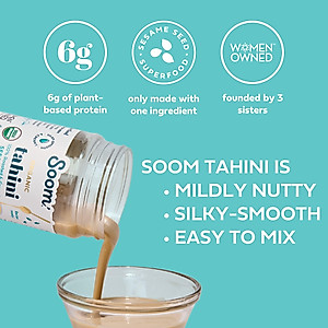 Soom Foods Organic Tahini 16oz (2 Pack) | Roasted & Ground Sesame Seed Paste | Creamy Texture for Hummus, Sauces, Dips, Salad Dressings | Vegan, Peanut-Free, Nut-Free, Gluten-Free, Dairy-Free, Keto, Paleo, Kosher | All-Natural