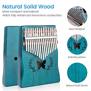 ELE ELEOPTION Kalimba 17 Keys Thumb Piano with Mahogany body builts-in Storage Canvas Bag, Tuning Hammer and Study Instruction 9 pieces-Professional Gift for Music Lovers Kids Beginners - Butterfly