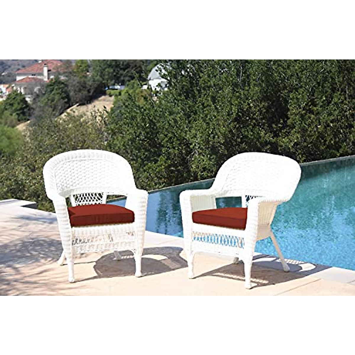 Jeco Wicker Chair with Red Cushion, Set of 2, White/W00206-