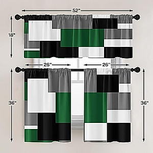 Tayney Green Geometric Kitchen Curtains Checkered Window Curtains and Valances Set 36 Inch, Black Grey White Short Tier Curtain for Kitchen, Modern Abstract Small Kitchen Decor