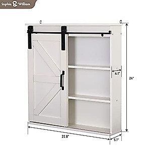 Sophia & William Medicine Cabinet with Farmhouse Sliding Barn Door, Bathroom Wall Mounted Cabinet with 3 Tier Storage, Ivory