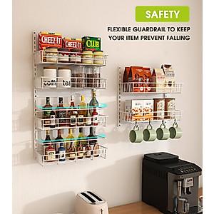 Mefirt Over The Door Pantry Organizer, Wall Mount Spice Rack, Pantry Hanging Storage and Organization, 6 Adjustable Baskets Heavy-Duty Metal for Home & Kitchen, Back of Door Seasoning Rack - White