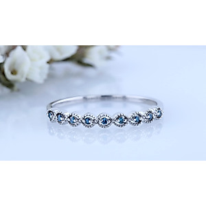 Dazzlingrock Collection 0.10 Carat (Cttw) Round Blue Diamond 9 Stone Minimalist Stackable Wedding Ring for Women in 925 Sterling Silver, Size 8.5