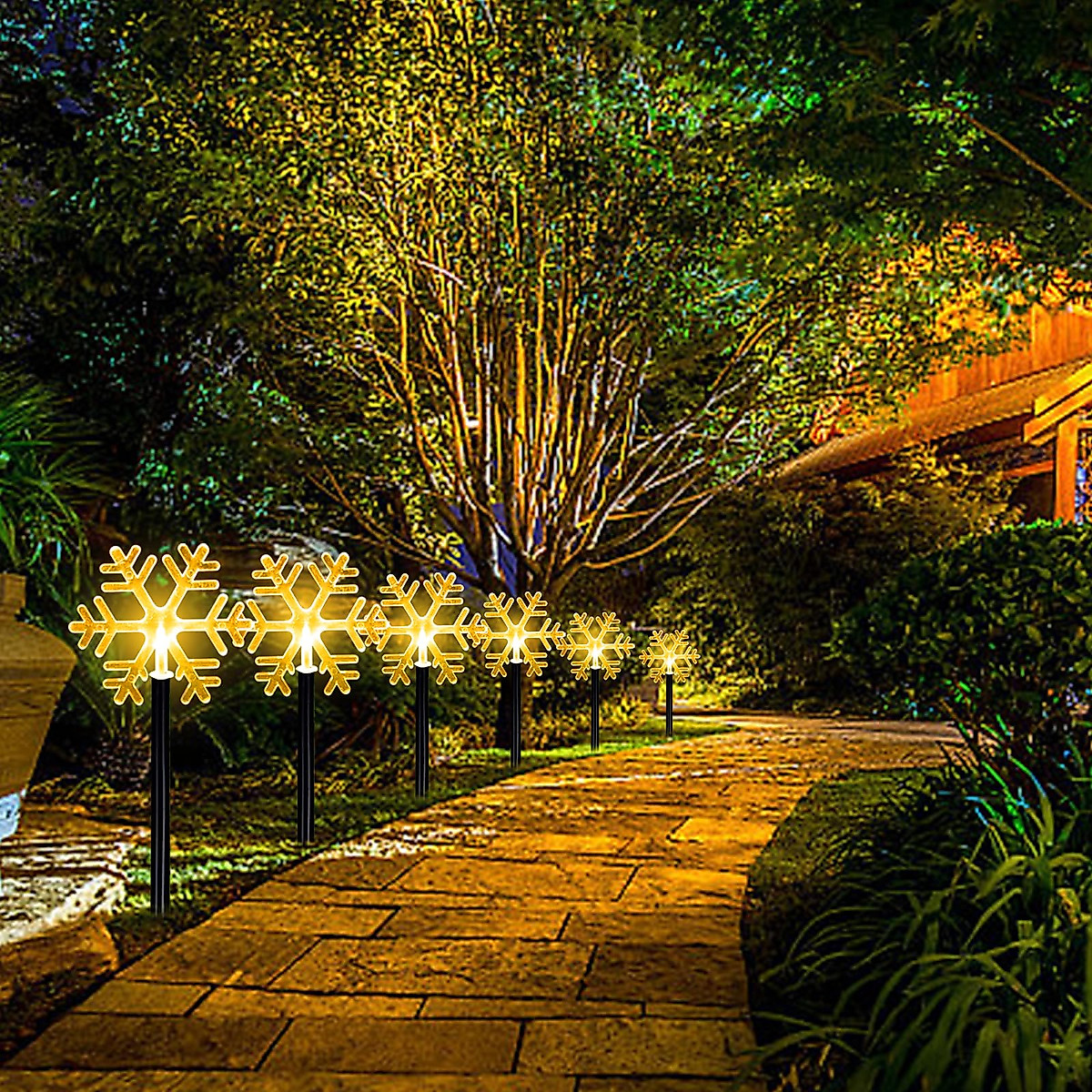 cyindzchwy Christmas Pathway Lights - Solar Powered Snowflake Lights with Stake Outdoor Waterproof, 5 Pack Outdoor Decorative Lights for Garden Yard Street Pathway Park Christmas Wedding (Snowflake)