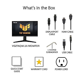 ASUS TUF Gaming 27” 1440P Gaming Monitor (VG27AQML1A) - QHD (2560 x 1440), 260Hz, 1ms, Fast IPS, Extreme Low Motion Blur Sync, G-SYNC Compatible, Freesync Premium, Variable Overdrive, DisplayHDR™ 400