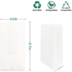 Kslong Small White Paper Bags, 50PCS Mini Paper Treat Bags for Party Favors, Paper Lunch Bags Bulk for Sandwich, Popcorn, Snack, Cookies, Gift Wrapping 1 LB 3.5x2.2x6.7” bolsas de papel (White 2)