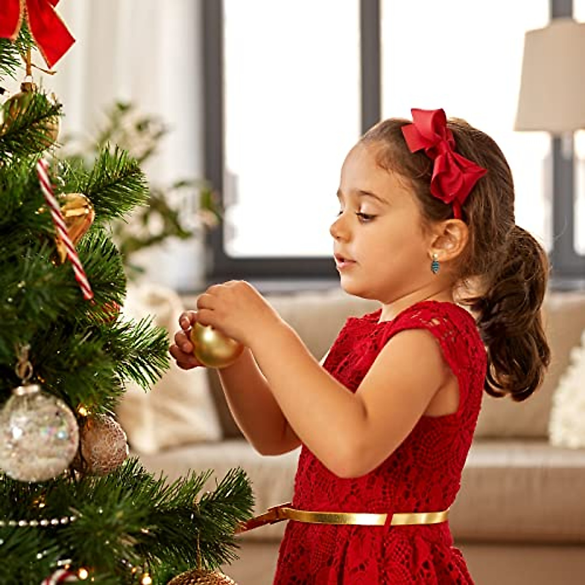 AllenCOCO Cute 14k Gold Dangle Earrings For Women, Cubic Zirconia Drop Stud Earrings, Christmas Gifts Jewelry 3 Pair Apple Tree Santa, Hypoallergenic Post