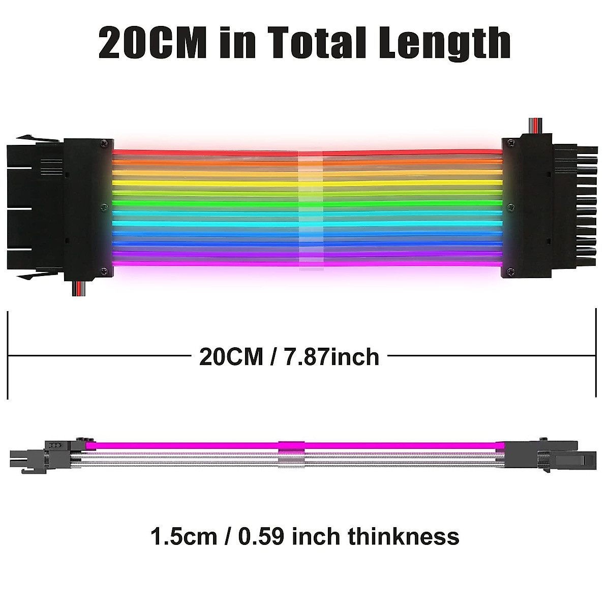 HLTJAN PCCOOLER Power Supply Cable, Customization 24 Pin ATX RGB Cable Extension Kit 16AWG, 5V 3Pin Synchronized PSU Cable for RGB Software from All Major Motherboard Cable Management