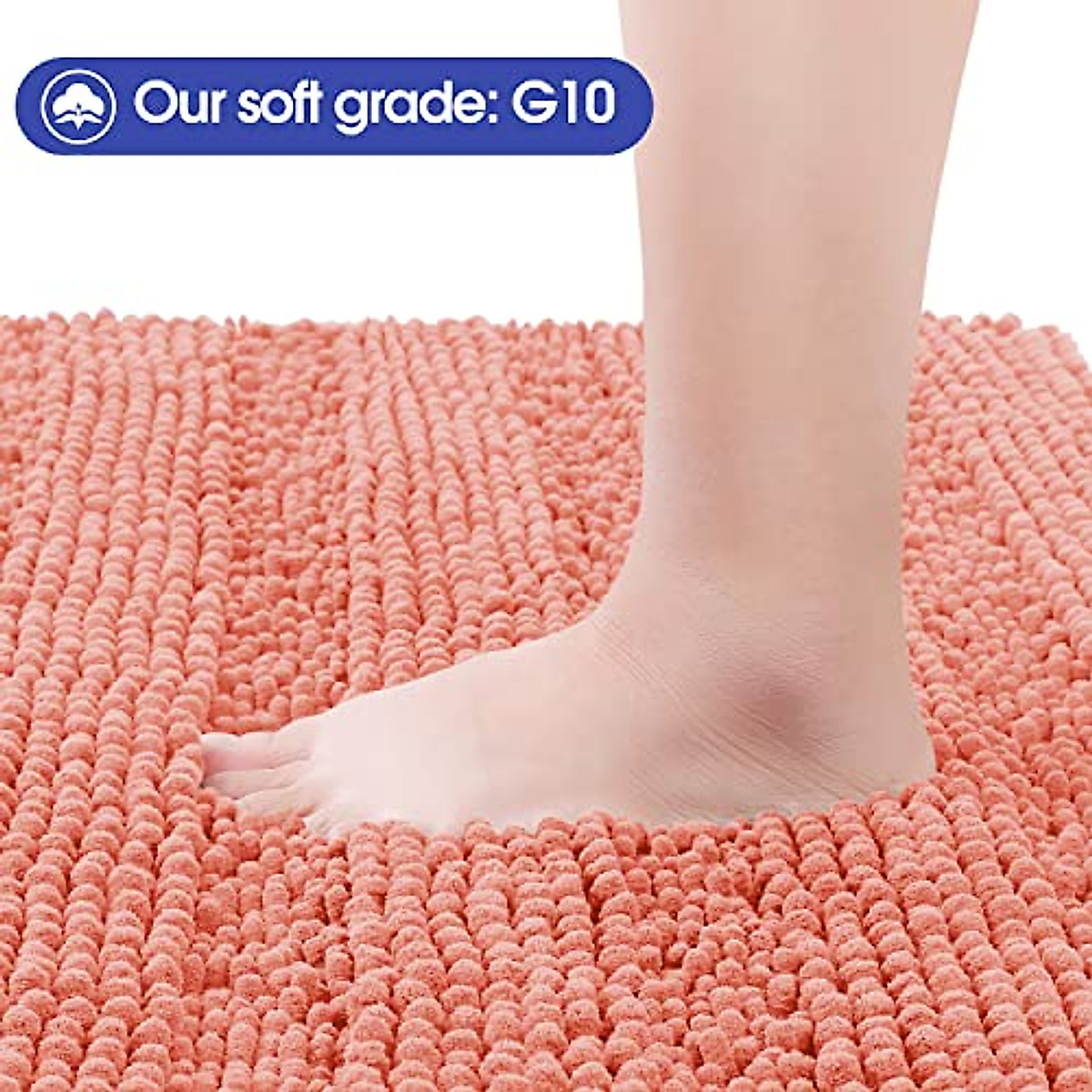 ACCUMTEK Striped Coral Bathroom Rug Set 3 Pieces Ultra Soft, Non Slip Chenille Toilet Mat, Absorbent Plush Shaggy Bath Mats for Bathroom, Bedroom, Kitchen
