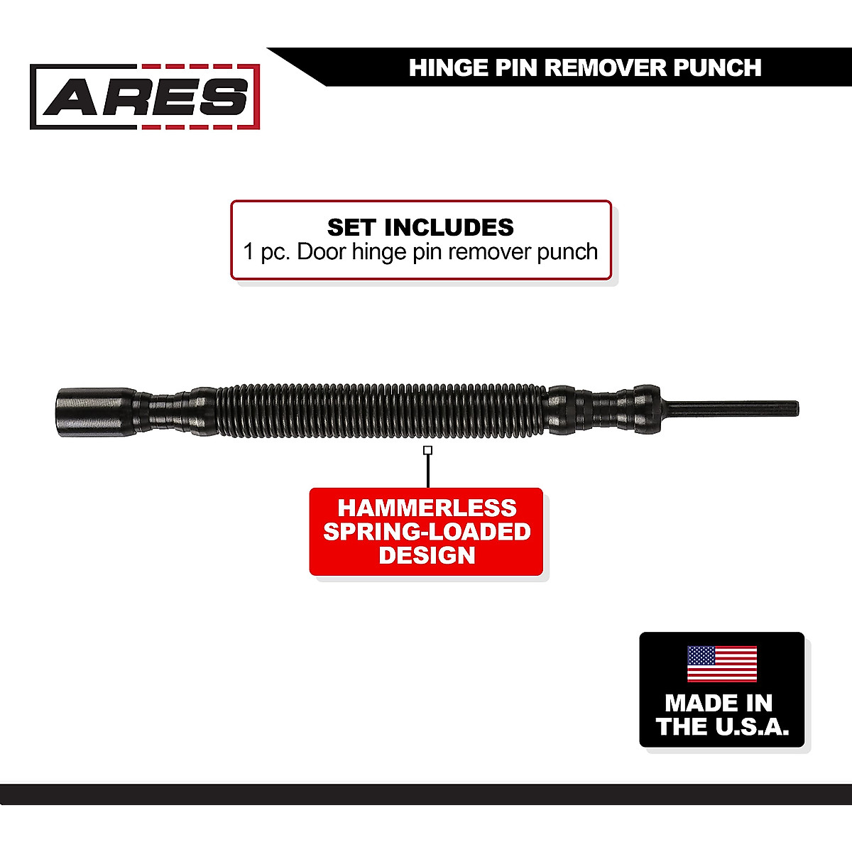 ARES 10062 - Hinge Pin Remover Punch - CNC-Precision Machined - Anti-Corrosion Black Phosphate Finish - 5000 PSI Striking Force