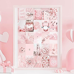LOVEDMORE Photo Collage Kit Pastel Pink for Wall Aesthetic 50 Pictures | Pink Room Decor Gifts for Girls | Photo Wall Art for Teen Girls Bedroom Decor