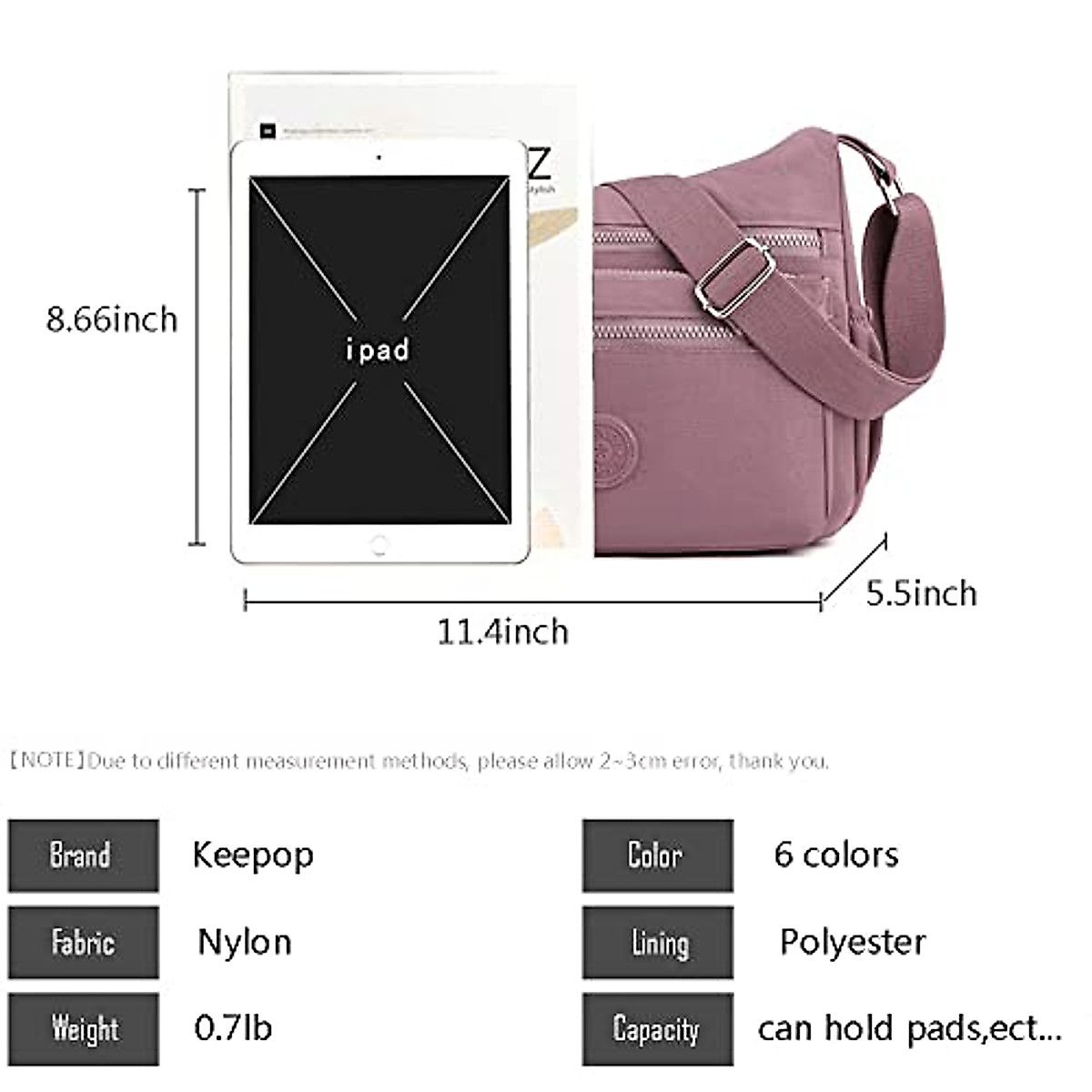 KEEPOP Women Nylon Shoulder Handbag Roomy Crossbody Purse Lightweight Fashion Multi Pocket Top Handle Satchel Shopper Work Travel Hobo Bag