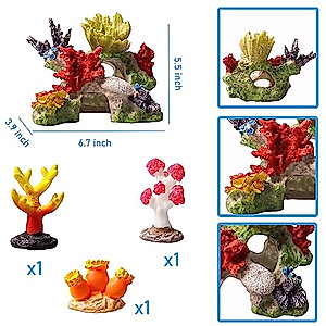 Mechpia Fish Tank Decorations Set, Aquarium Coral Decorations Fish Cave Hideout Artificial Plastic Plants Betta Ornament Accessories