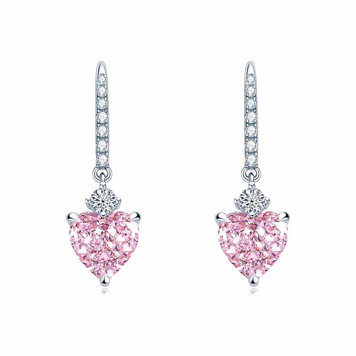 Heart Hoop Earrings for Women Sterling Silver Earring Pink Cubic Zirconia Diamond Dangling Anniversary Birthday Christmas Gifts for Her Hypoallergenic