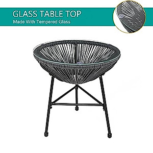 voqoomkl 3-Piece Outdoor Acapulco Chair, All-Weather Weave Lounge Chair,Patio Conversation Bistro Set with Glass Top Table,Balcony Chair Egg Chairs for Porch, Lawn, Balcony, Poolside Seating