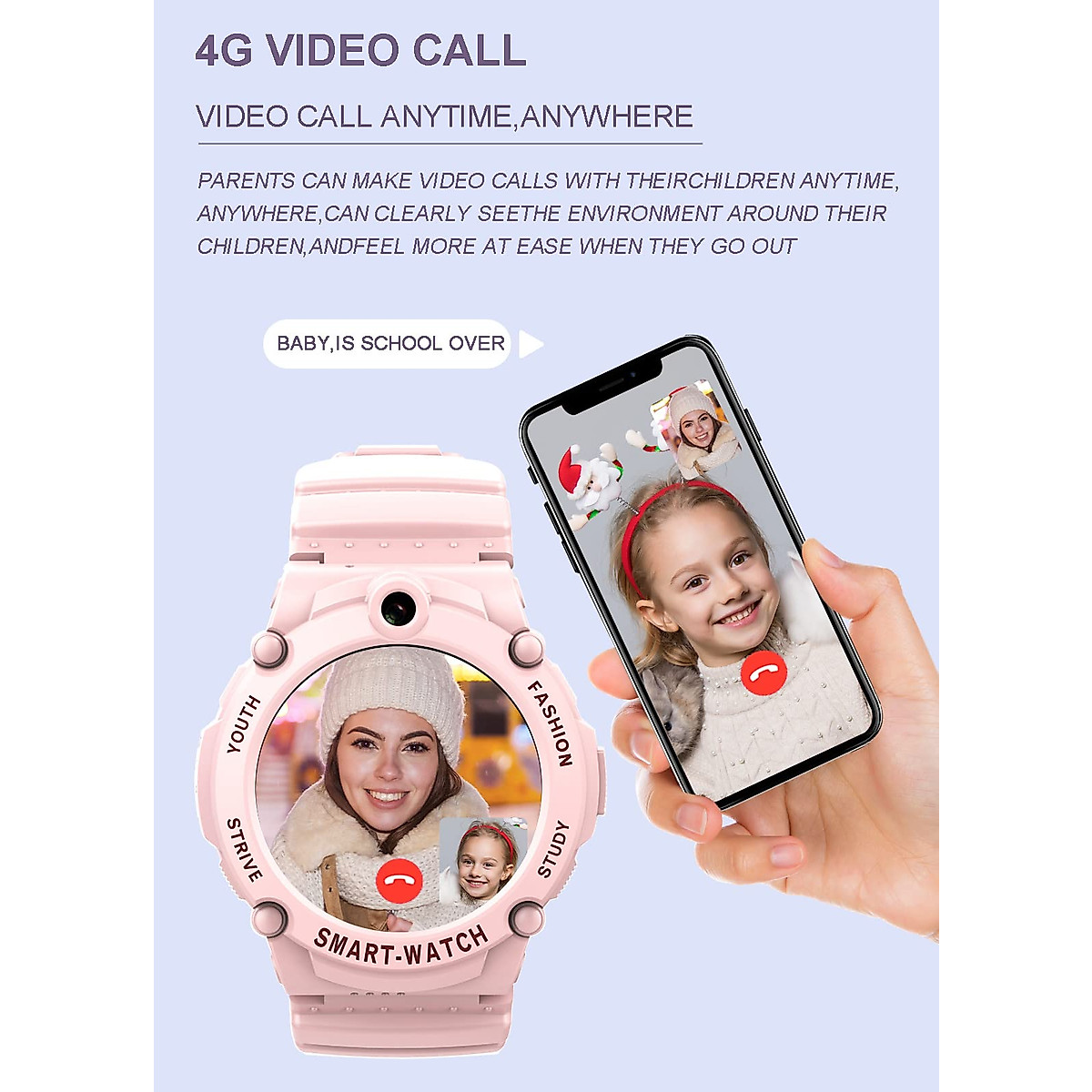 PTHTECHUS 4G Smart Watch Phone for Children - Kids Smartwatch with WiFi, Dail, Voice Messages & Video Calls, GPS Location, SOS, Camera and Pedometer for Boys Girl Present