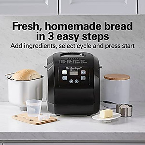 Hamilton Beach Bread Maker Machine, Digital, Programmable, 12 Settings + Gluten Free, Dishwasher Safe Pan + Kneading Paddle, 2 lb Capacity, Black (29982)