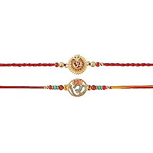 Eximious India Set of 2 Rakhi For Brother With Card Om Pendant For Raksha Bandhan Designer Rakhi Thread for Bhaiya 03