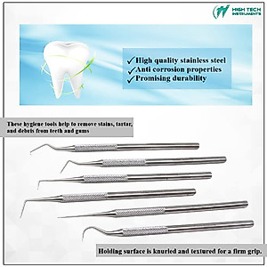 15 Pcs Oral Hygiene Kit Plaque Remover Professional Dental Picks Set Double & Single Ended Picks + Scraper, Mouth Mirror & Tweezers for Gum Care Cleaning Set Stainless Steel with Carrying Case