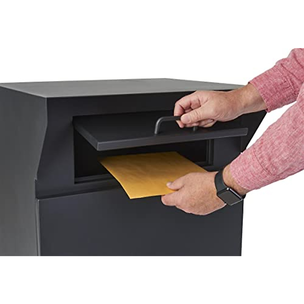 Displays2go 22" w x 36" h Heavy-Duty Outdoor Drop Box w/ Locking Door and Steel Build- Black (FDHDBBF1)