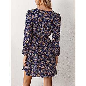 CUPSHE Women's V Neck Ditsy Floral Mini Dress Long Sleeve A Line Dress Surplice Short Dress Multicoloured