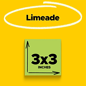 Post-it Super Sticky Notes, 3x3 in, 5 Pads, 2x the Sticking Power, Limeade Green, Recyclable (654-5SSLE)