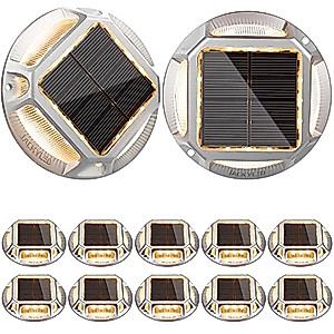 JACKYLED Solar Dock Lights Outdoor, 12-Pack Solar Driveway Lights Bright 12 LED Solar Powered Dock Lights, IP68 Waterproof Driveway Marker for Sidewalk Steps Stairs Garden Patio (3000K Warm White)