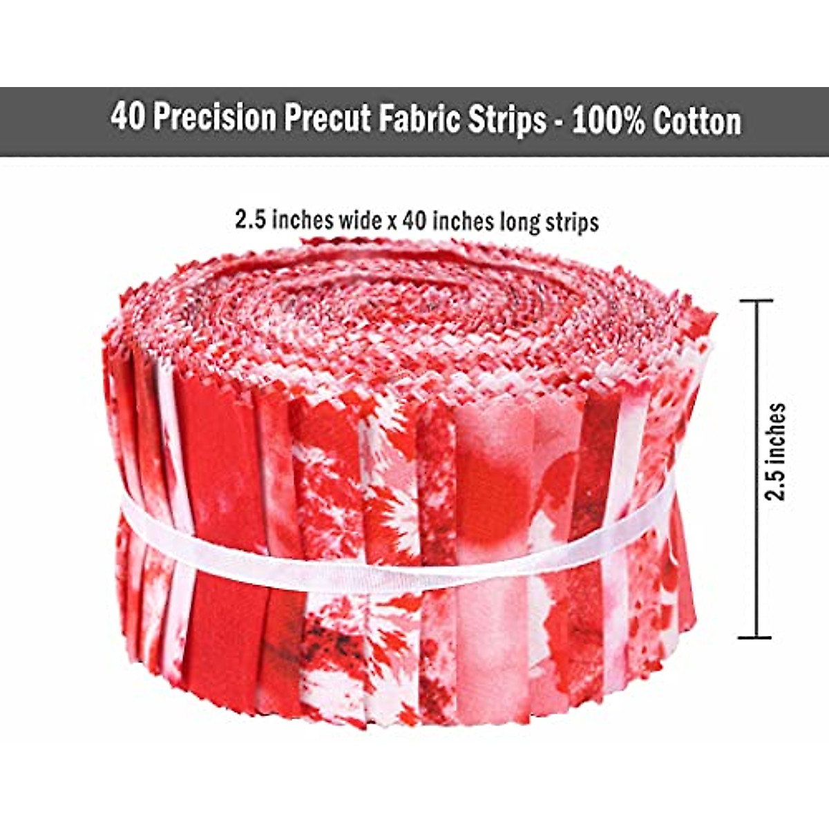 Soimoi 40Pcs Tie Dye Print Cotton Precut Fabrics for Quilting Craft Strips 2.5x42inches Jelly Roll - Red