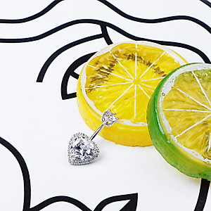 Sllaiss 925 Sterling Silver Heart Belly Button Rings for Women Men CZ Love Navel Barbell Studs Piercing Screw Navel Bars Body Piercing Jewelry 14G