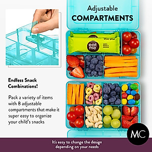 Snack Box Containers Set of 2-Reusable,100 Dissolvable Labels, 8 Adjustable Compartments, Dishwasher Safe, BPA-Free, Food Grade, Durable Design, PARENT TESTED PARENT APPROVED AWARD (2 Pack) (Cyan)