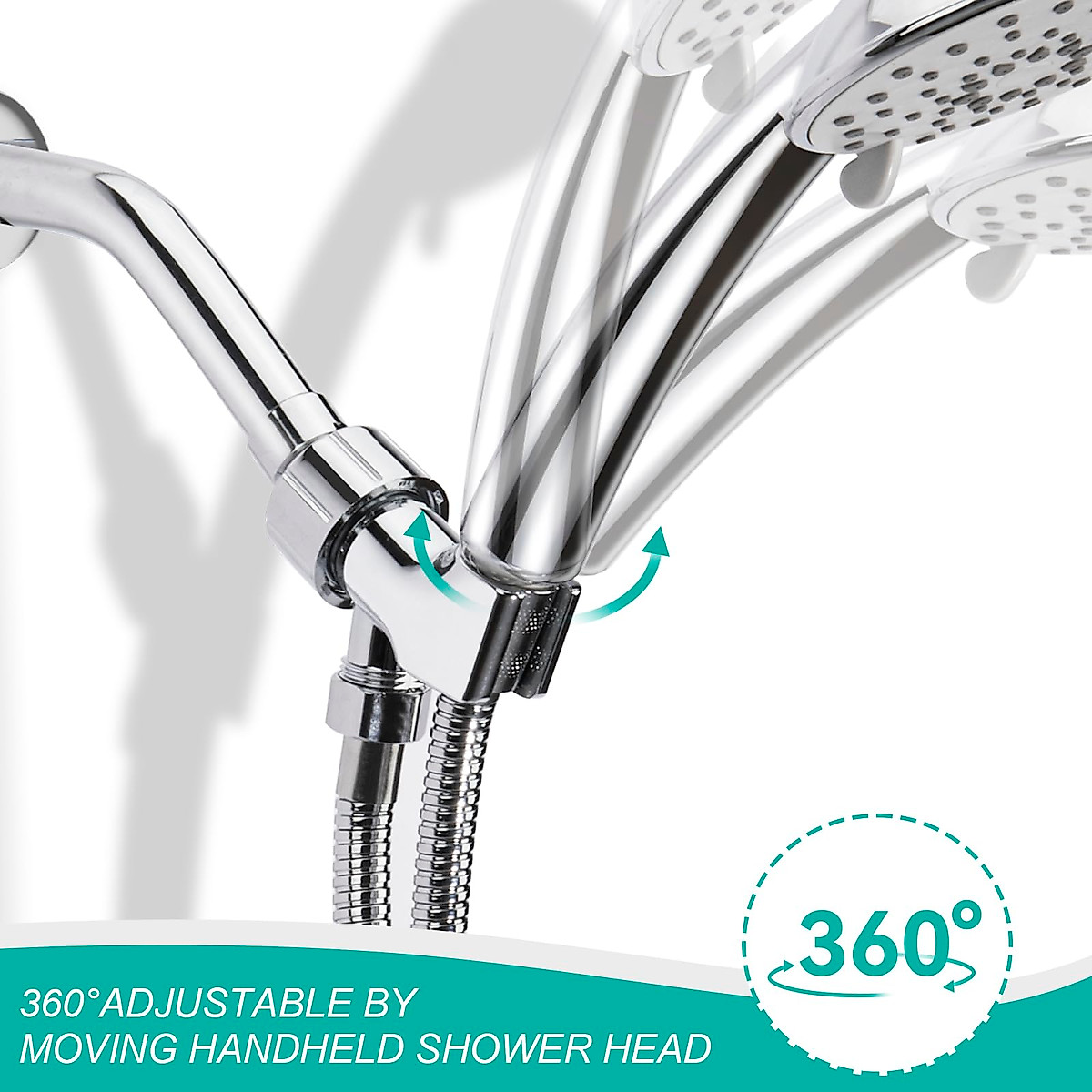 Adjustable Handheld Shower Head Holder- Brass Ball, Premium ABS Bracket- 360 Degree Rotatable：Arm Mount and Hose Connector, Shower Adapter- Easy Install and Replacement Parts, MAYYAYA (Chrome)