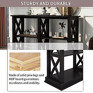 Knocbel 46.5in Entry Console Table with Open Shelves and X-Shaped Frame, Hallway Entryway Sofa Side 3-Tier Table