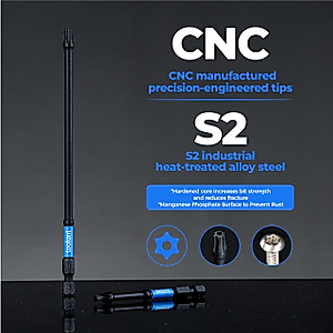 toolant 6" Impact Long Torx Bit Set 13pcs (TT7-TT40), 1/4 Hex-Shank S2 Steel Security Torx Bit Set, Tamper Proof Star Bit Set with CNC Machined Tips, Magnetic Impact Bit Holder and Storage Box