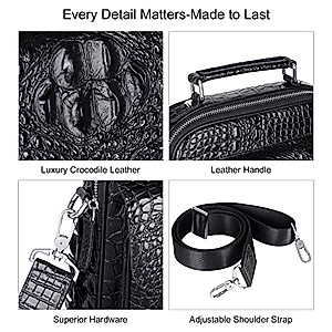PIJUSHI Crocodile Leather Crossbody Bag for Men Genuine Leather Small Messenger Bag Shoulder Bag(PE002 Black)