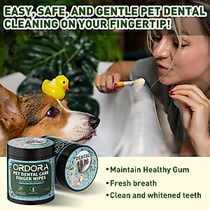 ORDORA PET Teeth Cleaning Wipes for Dogs & Cats, Dog Teeth Cleaning Finger Wipes - Dog Tooth Brushing Kit Dental Wipes - Reduces Plaque & Freshens Breath (50 Pcs)