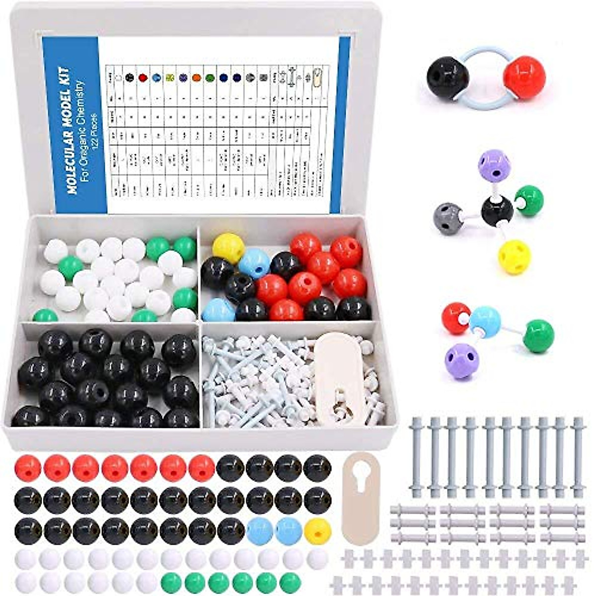 Swpeet 122 Pcs Organic Chemistry Molecular Model Student and Teacher Kit, Molecular Model Set for Inorganic & Organic Chemistry - 59 Atoms & 62 Links & 1 Short Link Remover Tool
