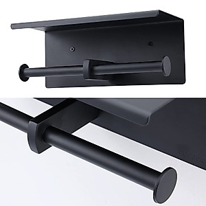 SCDGRW Matte Black Toilet Paper Holder with Shelf, 304 Stainless Steel Toilet Paper Holder Wall Mounted, Double Roll Tissue Holder Dispenser Bathroom Toilet Paper Holder