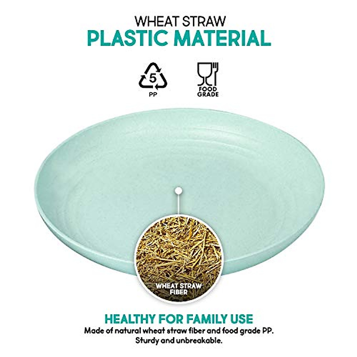 shopwithgreen Wheat Plastic Reusable Dinner Plates, Camping Outdoor Plates Sets, for Kitchen, Dorm Room, Microwave Dishwasher Safe, Unbreakable and Lightweight, 7.8 Inch, 4 PCS