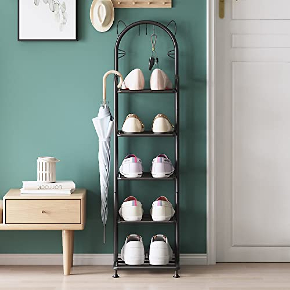 AZERPIAN Shoe Rack 5 Tier Vertical Storage Organizer Shelf Sturdy Metal Free Standing Shoe Tower Saving Space for Closet Entryway Bedroom Dorm, Black (Black, 5 Tier)