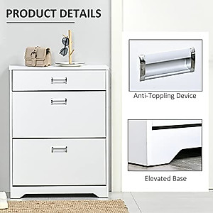 HOMCOM 3-Drawer Shoe Cabinet Modern Storage Rack with 2 Flip Doors Adjustable Shelf Freestanding Organizer for Hallway Holds 16 Pairs Shoe White