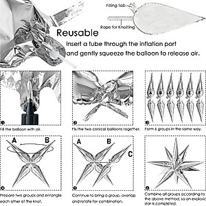 ZAKVOOR Starburst Balloons, 60 Pcs Star Balloons 12 Spike Foil Explosion Party Decoration Balloons for Christmas New Year Eve Birthday (Silver)