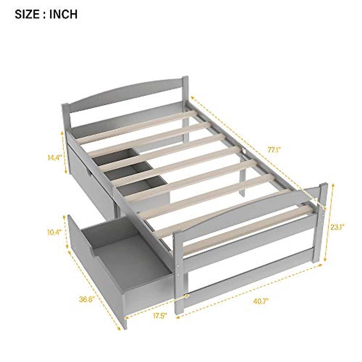 Lifeand Twin Size Daybed with 2 Drawers,Wood Storage Platform Bed for Kids Teens and Adults,No Box Spring Needed