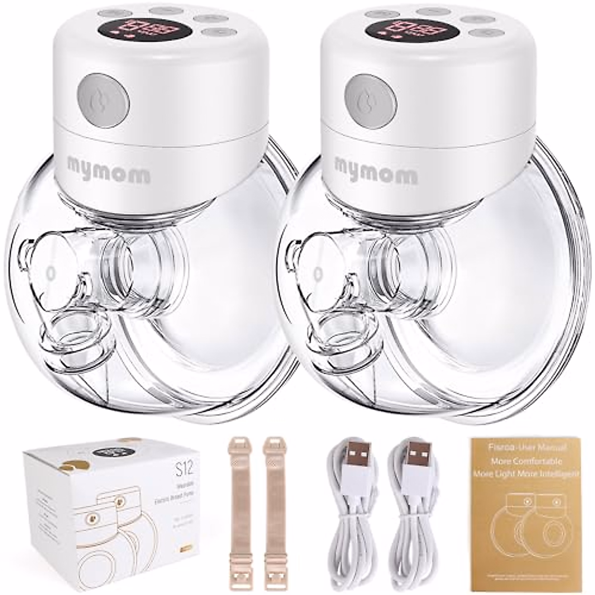 MyMom Double Wearable Breast Pump,Electric Hands Free Breast Pumps with 2 Modes,9 Levels,LCD Display,Memory Function Rechargeable Double Milk Extractor with Massage and Pumping Mode-24mm Flange